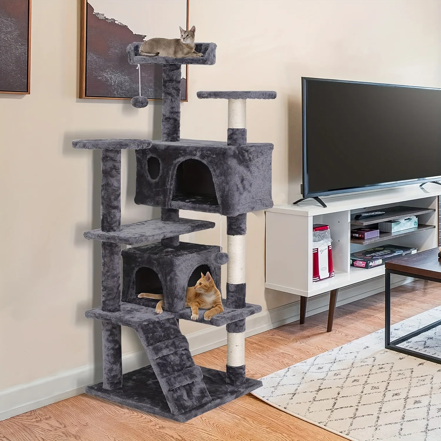 DHgate.com:Sisal-Covered Cat Tower Mansion: 2 Spacious Condos, Plush ...