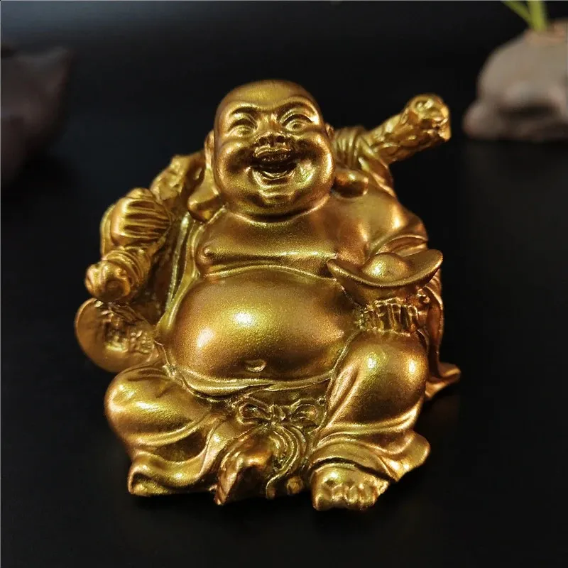 Golden Laughing Buddha Statue - Feng Shui Lucky Money Maitreya Buddha ...