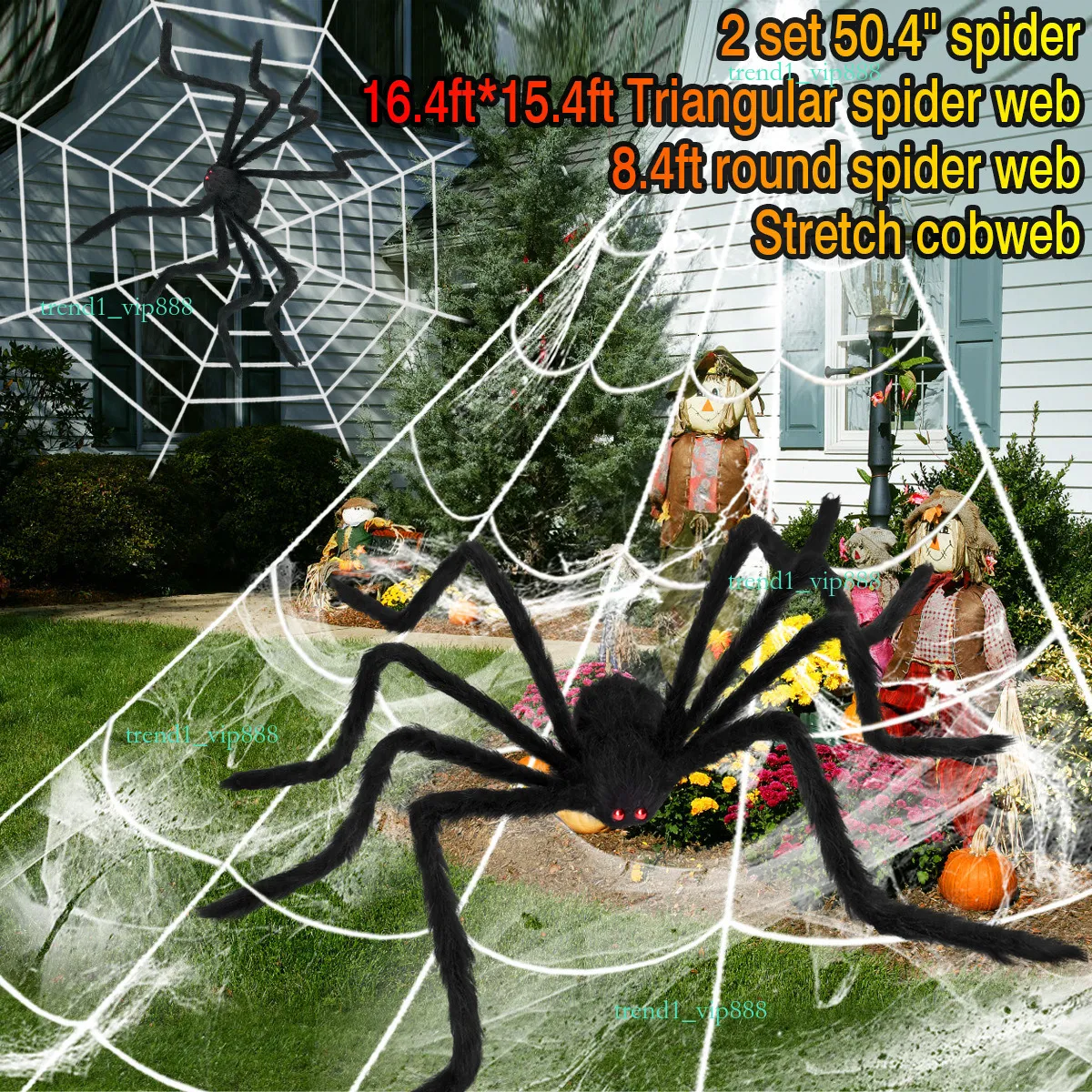 Decorations Web realistes d Halloween Outdoor Spider araignee geante de 15 pieds avec Triangle Web Fake Spider for Yard Garden Patio Party