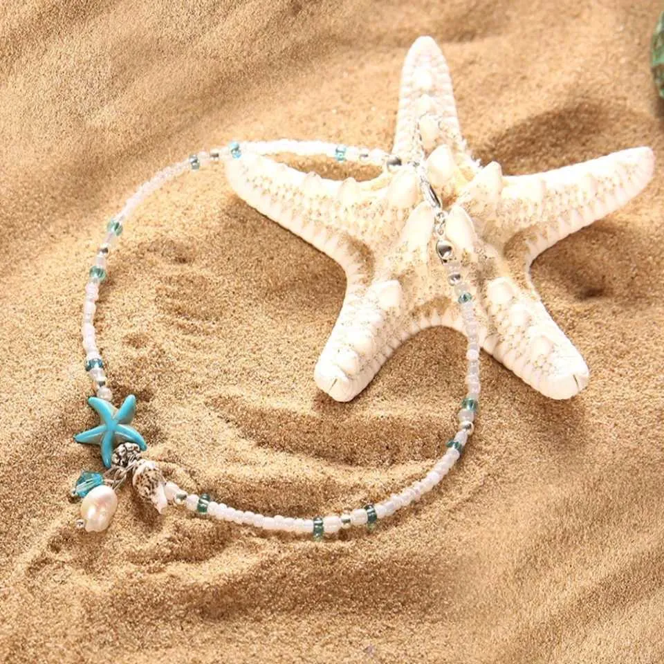 Summer Beach Starfish Chain Anklet Set for Women, Boho Charm Bracelet, Handmade Fashion Jewelry ...
