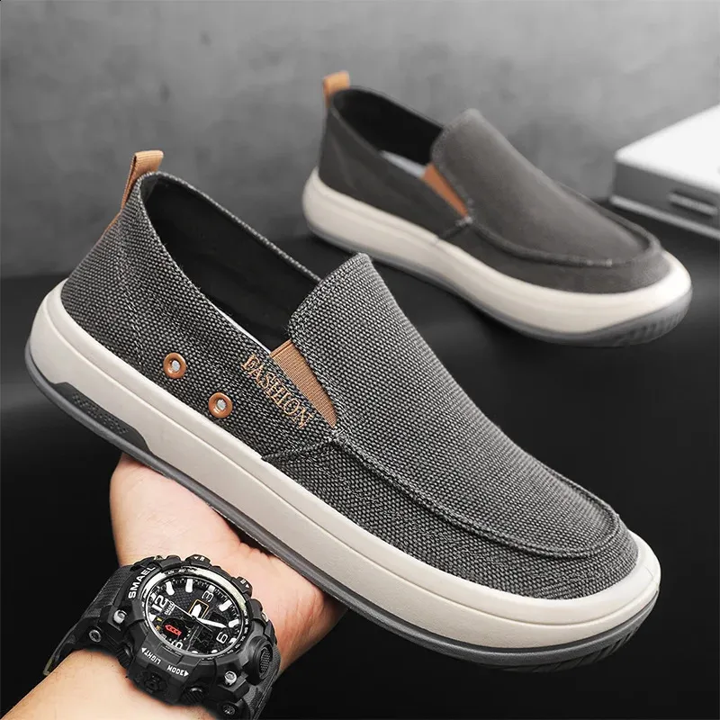 Men's Breathable Canvas Slip-On Boat Shoes - Casual Denim Driving Shoes ...