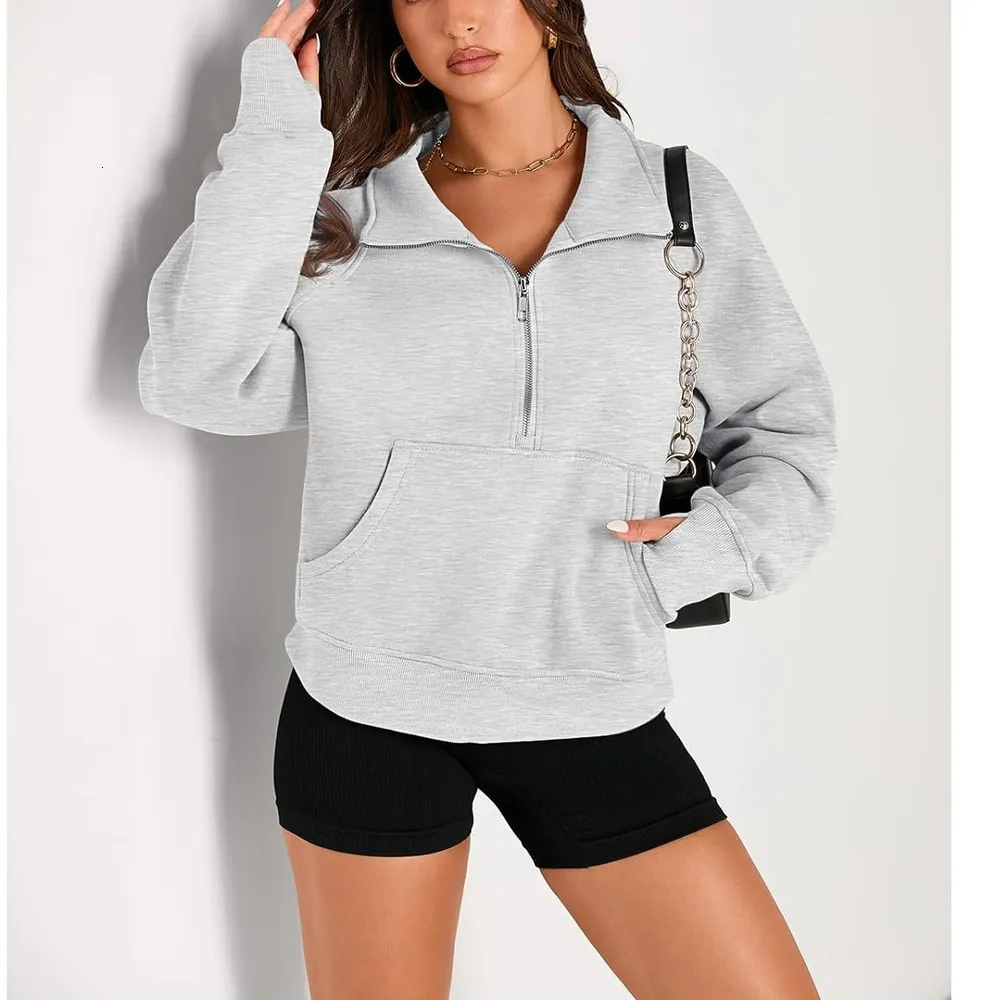 Women's Half Zip Cropped Sweatshirt Fleece Pullover Quarter Zipper ...