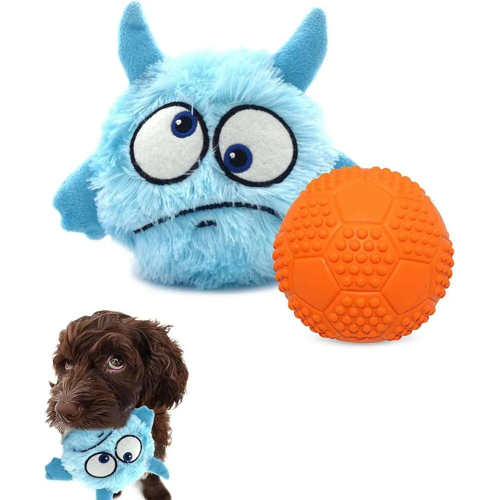 Interactive Plush Squeaky Dog Ball Toy, Blue Monster Design! Perfect ...
