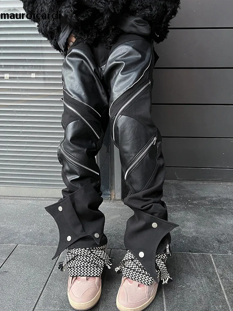 Premium Patchwork Leather Pants: Men's Zipper Trousers for Spring ...
