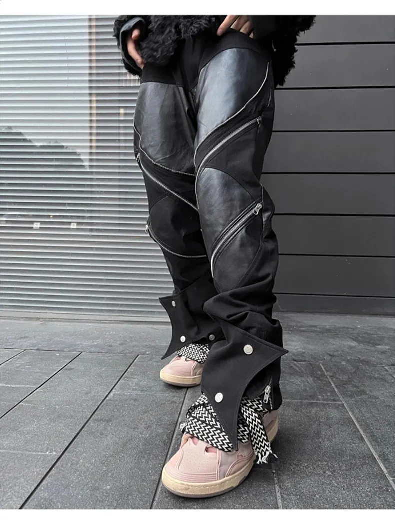 Premium Patchwork Leather Pants: Men's Zipper Trousers for Spring ...