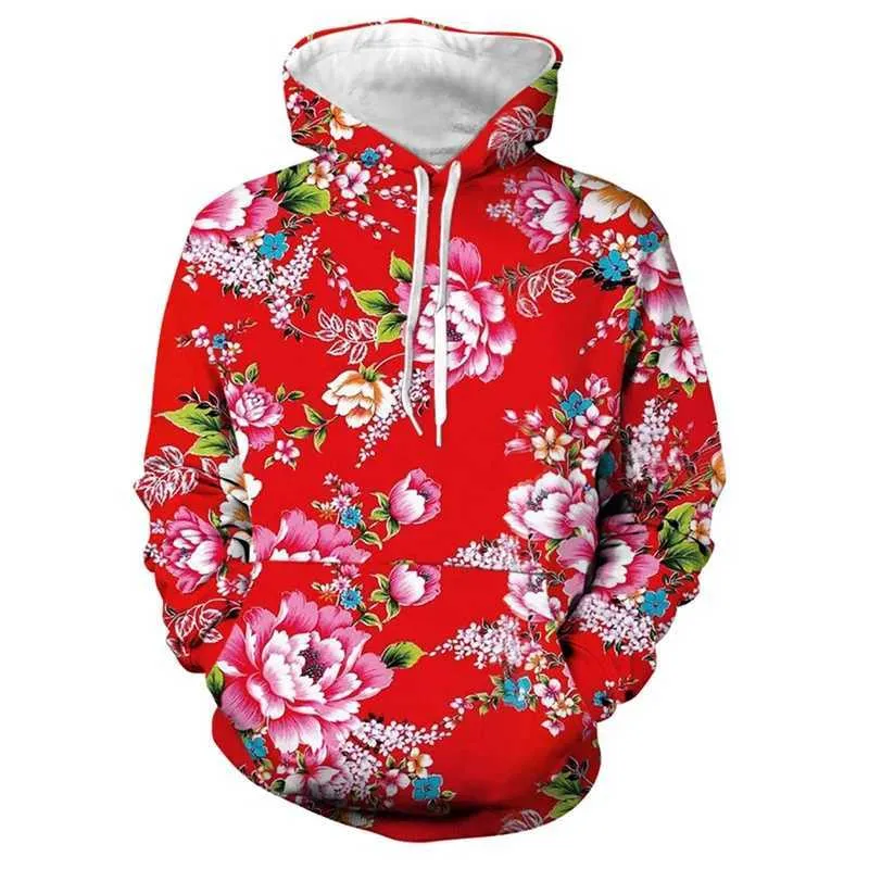 3D Floral Print Hooded Sweatshirt - Chinese Dongbei Style Graphic ...