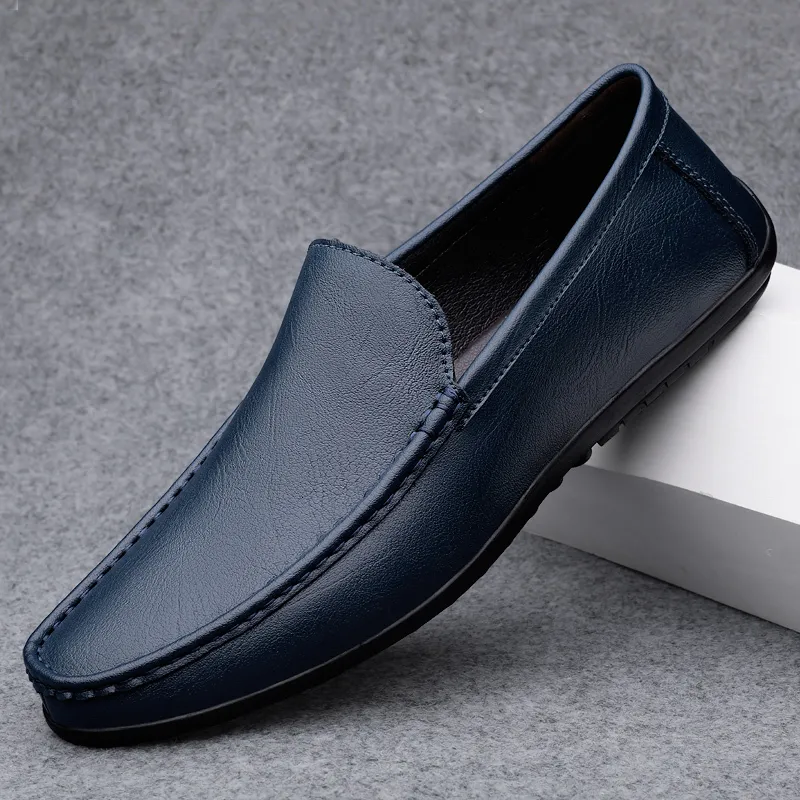 Flat Black Leather Loafers for Men: Handmade Moccasin Slip-Ons for Work ...