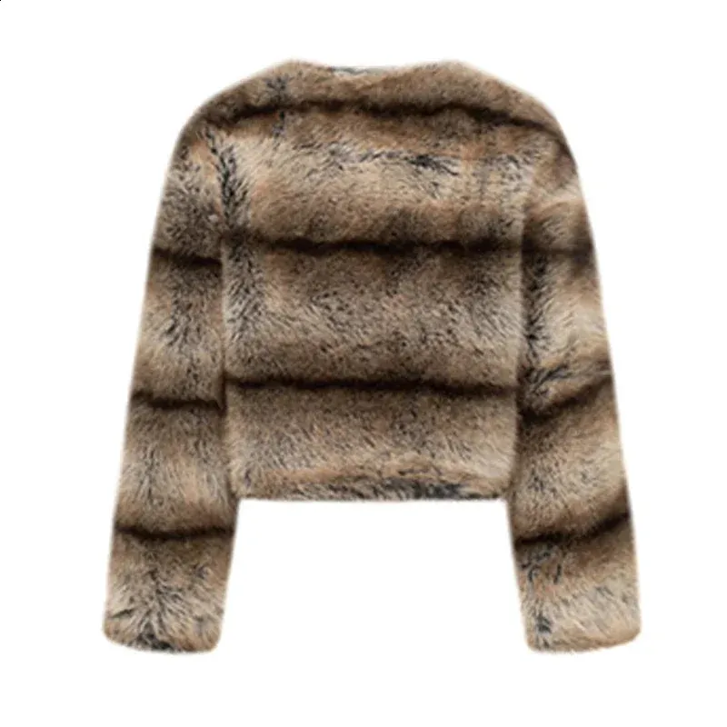 Women's Faux Fur Open Collar Jacket - Short Sleeve, Loose Fit, Warm ...