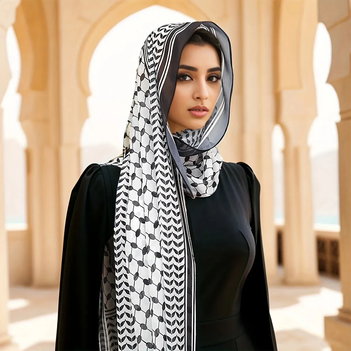 Women's Printed Chiffon Headscarf - Palestine Design - 185x70cm - High ...