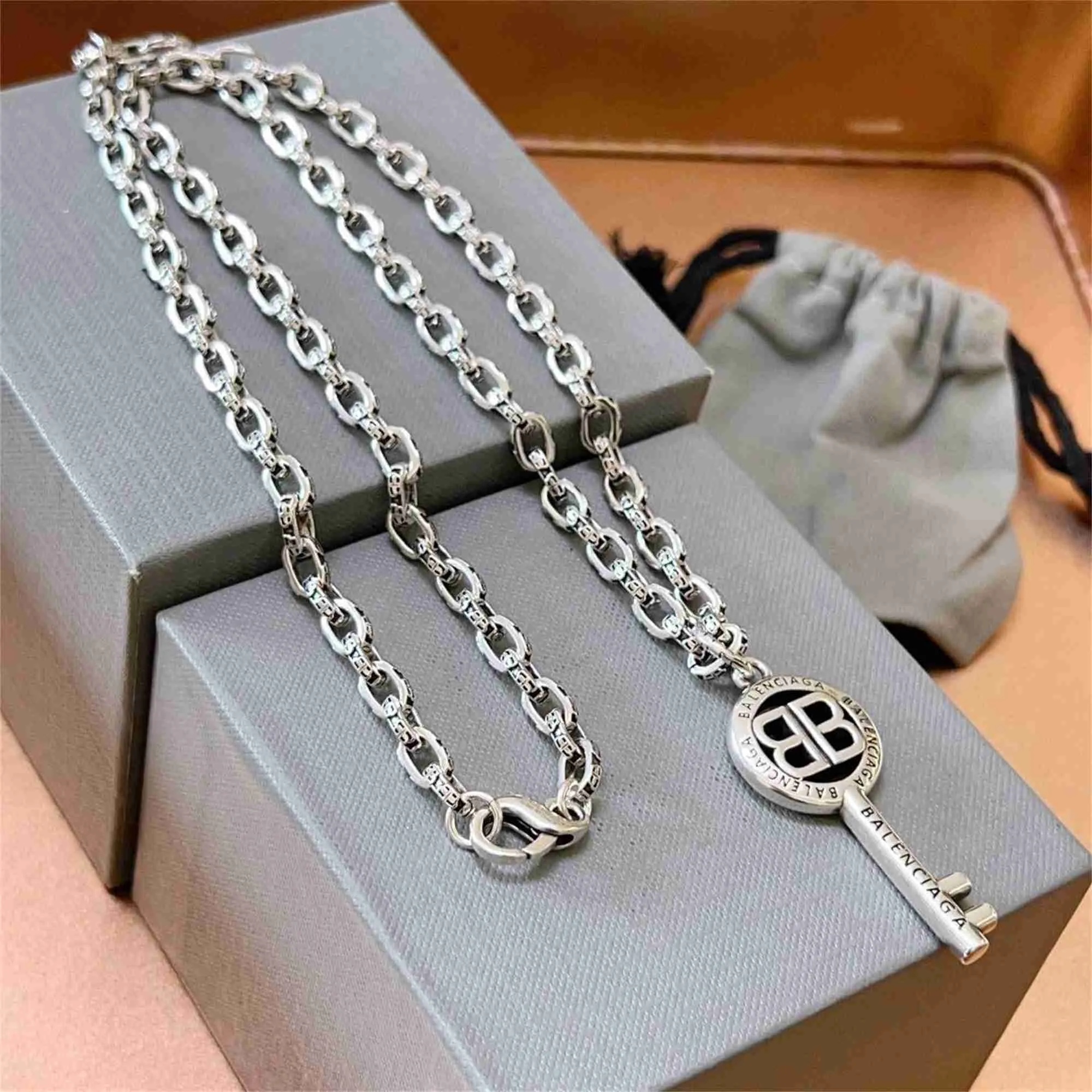French Parisian Style English Letter Key Silver Chain Necklace Womens ...