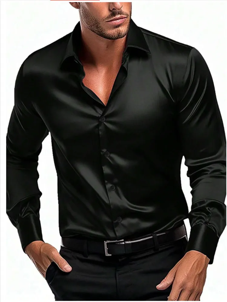 Satin Slim Fit Dress Shirt For Businessmen Long Sleeve Cocktail Satin Button Up Blouse In Black White Red And Blue From Aaaaapbrand 15 DHgate.Com