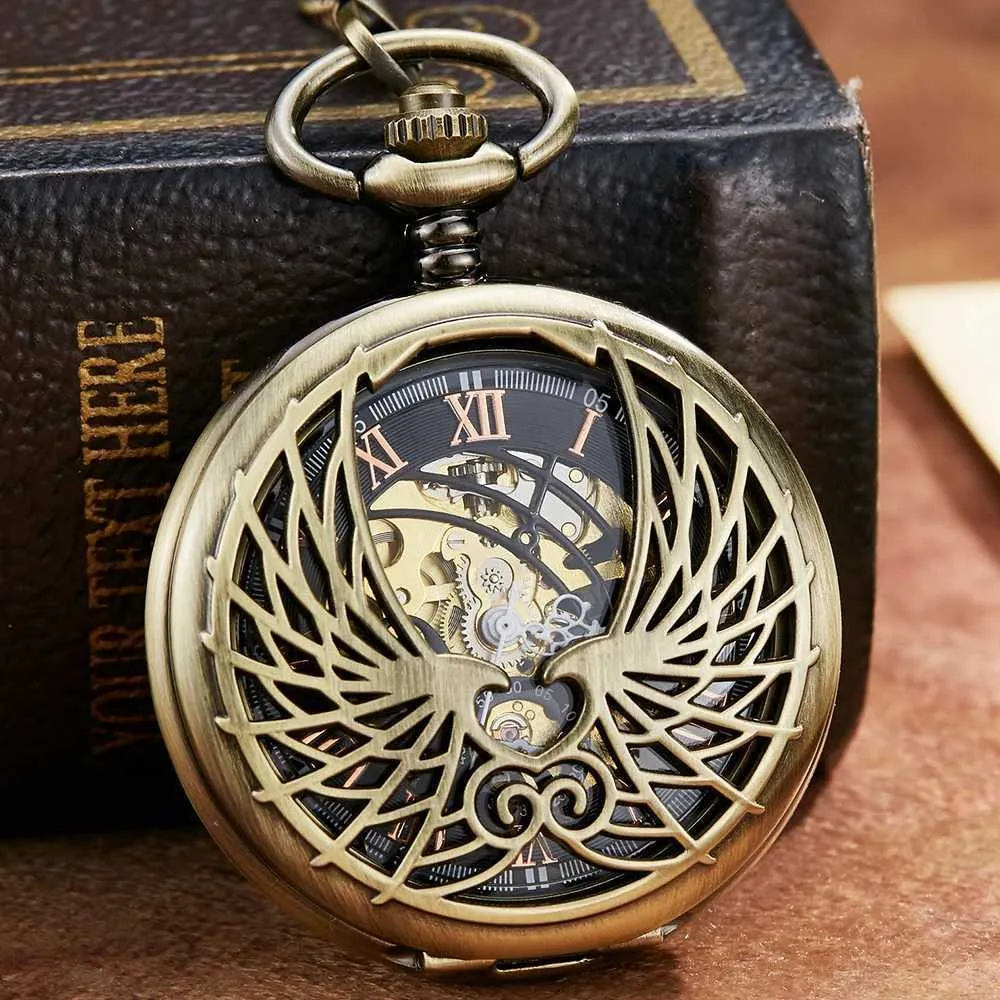 Angel Wings Retro Mechanical Steampunk Pocket Watch With FOB Chain And ...