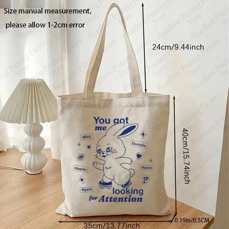 You Get Me Looking Attention Pattern Tote Rabbit Canvas Handbag for ...