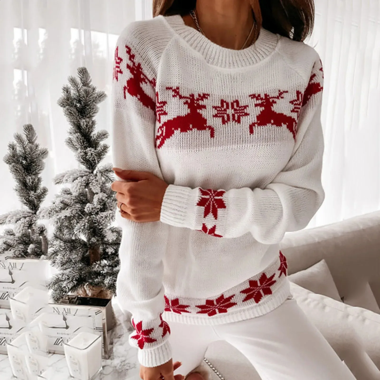 Ladies Winter Long Sweater: Cozy Deer Knitted Pullover for Autumn and ...