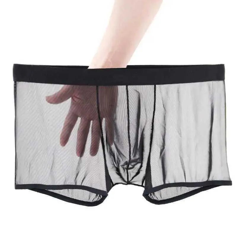 Mens Underwear Transparent Boxers Bulge Ice Silk See Through Underpants ...