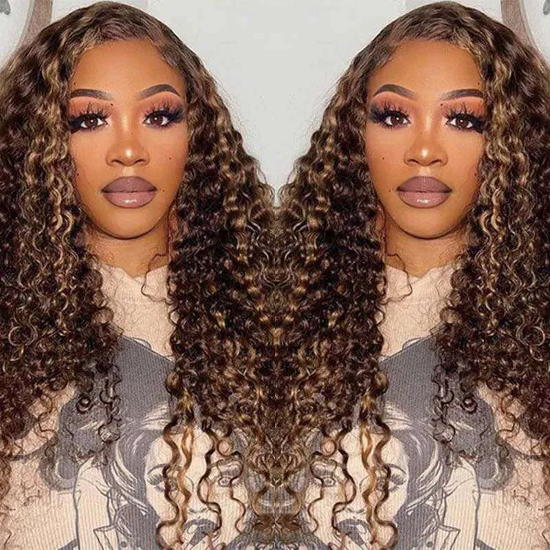 13x4 Yellow Brazilian Deep Curl Glueless Lace Wig with Elastic Lace ...