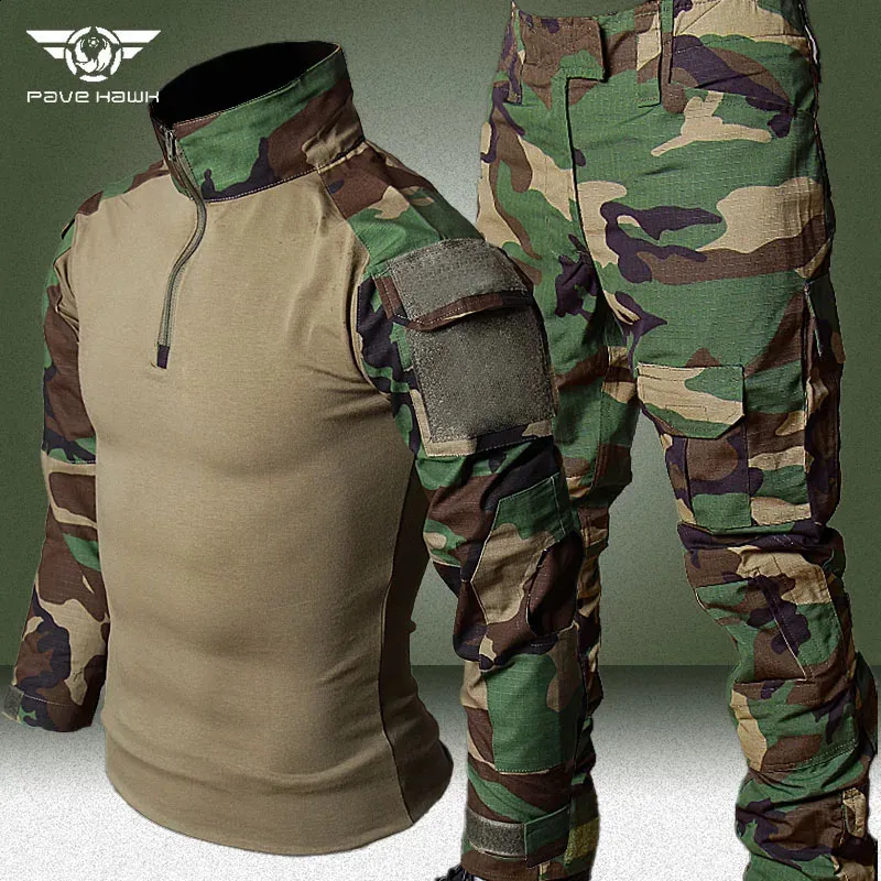 Men's Camouflage Pants Sets Elastic Breathable Long Sleeve T Shirt ...