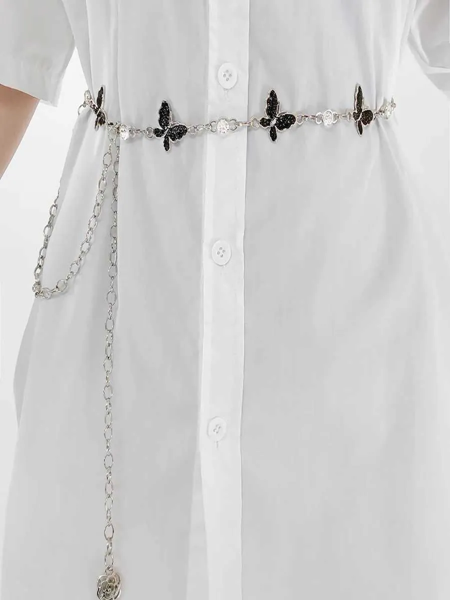 Silver Butterfly Metal Waist Chain - Retro Versatile Dress & Skirt ...