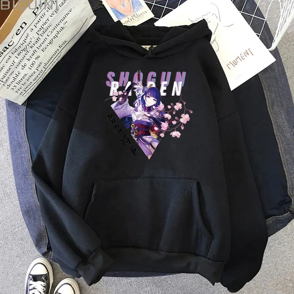 Genshin Impact Raiden Shogun Printed Oversized Purple Graphic Hoodie ...