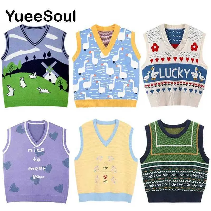 Y2K Knitted Vest for Women: Printed Sleeveless Sweater Vest Loose ...