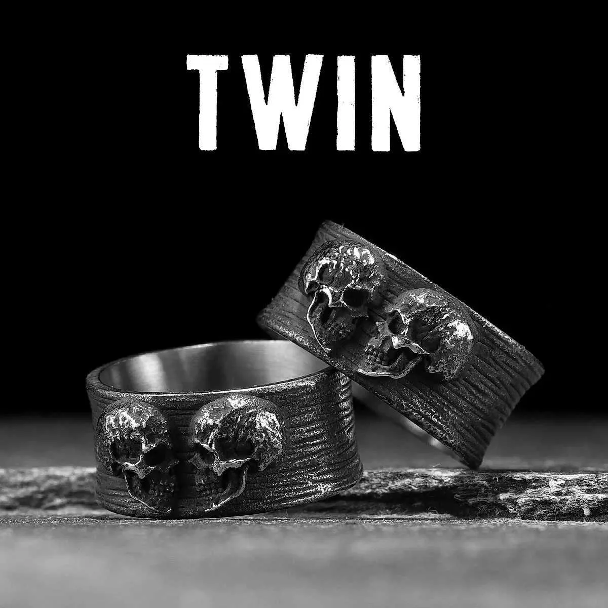 Skull Wedding Ring For Men Stainless Steel Double Headed Bone Gothic ...