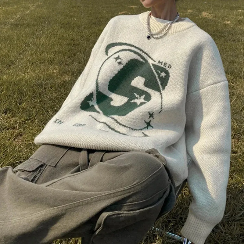 Harajuku Oversized Knit Sweater - Crew Neck, Solid Color, Retro Style ...