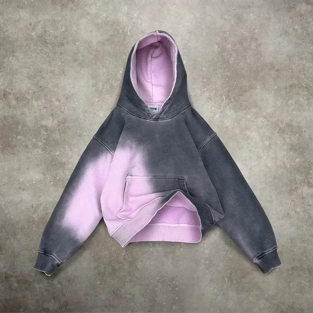 Spray Dye Unsettling Patchwork Hoodie Street Couple Retro Green Y2K ...