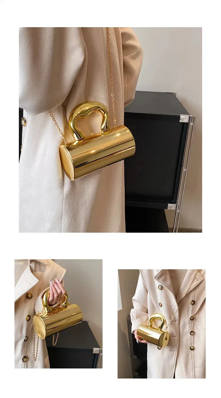 Gold Cylinder Clutch Bag - Womens Evening Party Handbag Crossbody ...
