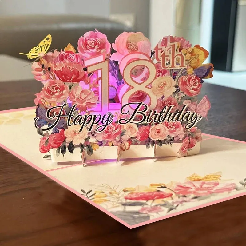 3D Birthday Cards: Musical LED Light Up Pop Up Invitation, Laser Cut ...