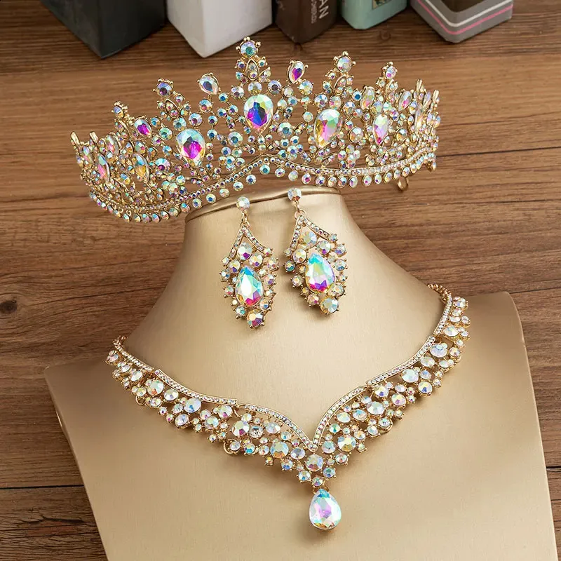 KMVEXO Gorgeous Crystal AB Bridal Jewelry Sets Fashion Tiaras Earrings ...