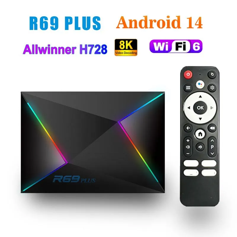 R69 Plus Android TV Box 4K 4GB RAM 64GB ROM, H728 2.4/5GHz WiFi, 8K Media Player Set Top Box ...