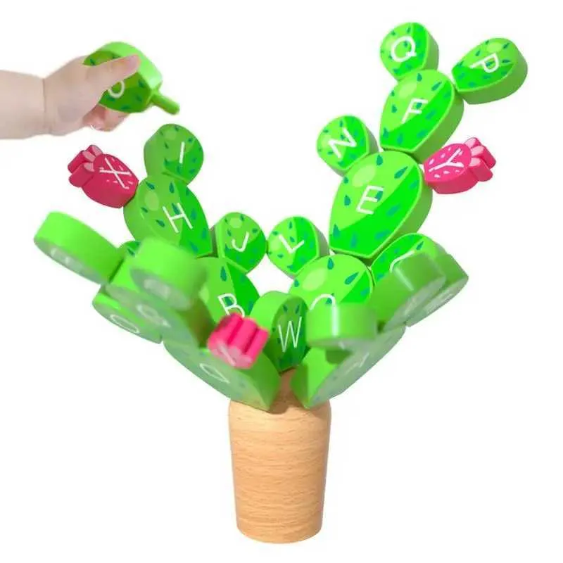 Wooden Cactus Stacking Toys for Kids - Alphabet Learning, Balance Game ...