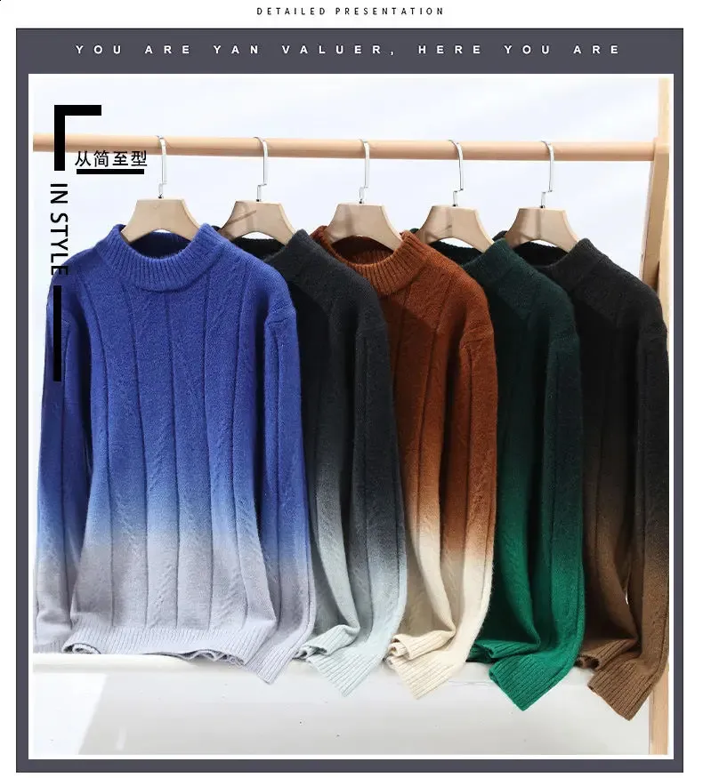 Men's Color Matching Knitted Sweater, Loose Round Neck Long Sleeved ...