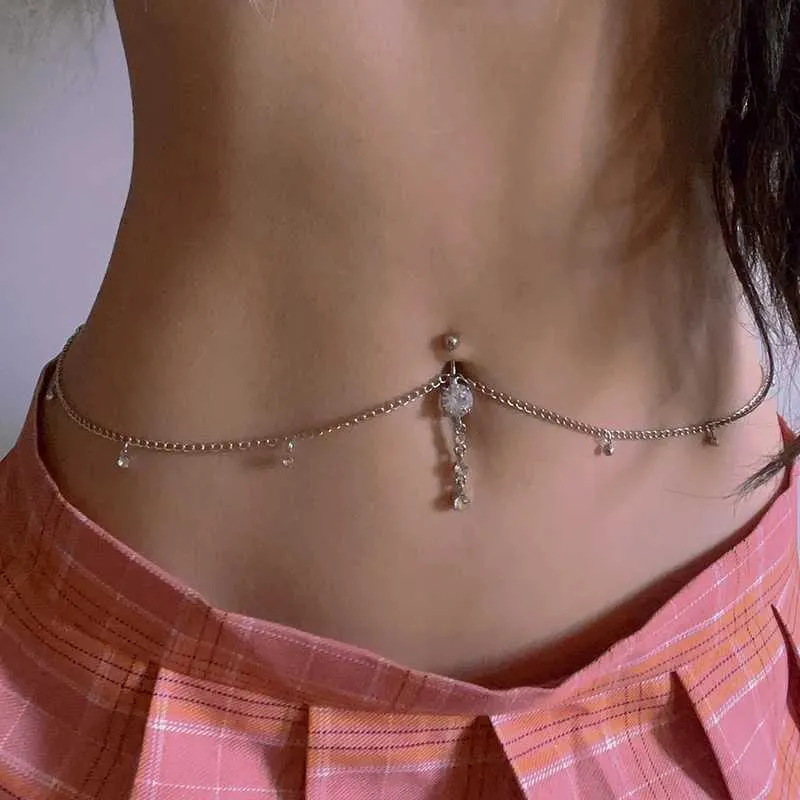 Belly button piercing with chain store