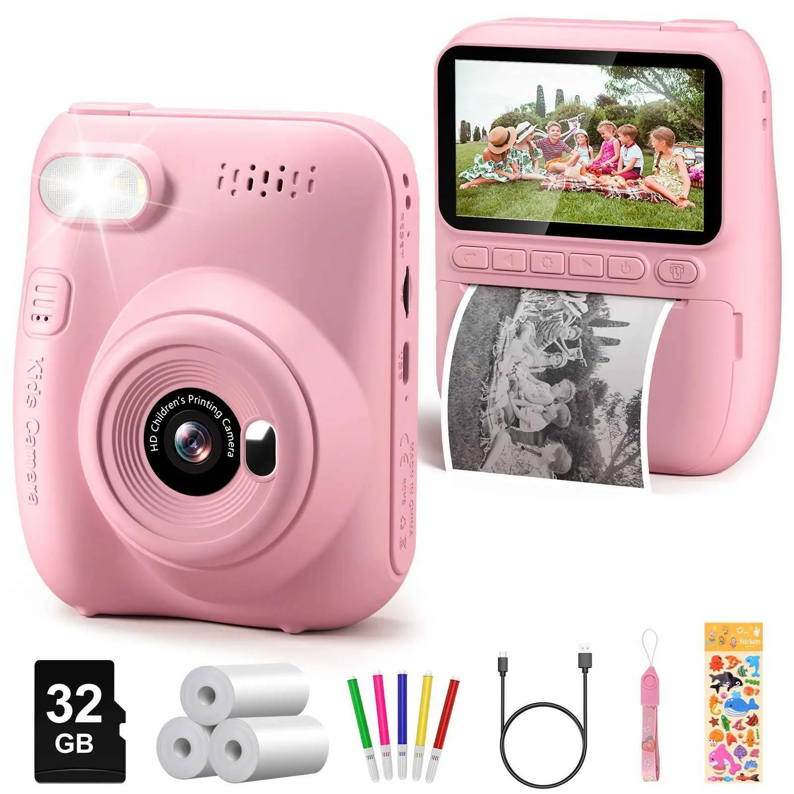 Kids Instant Camera 32MP 1080P HD Digital Camera with 3 Rolls of Paper ...
