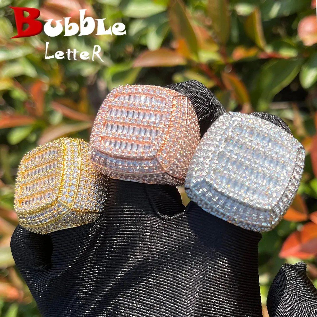 Bubble Letter Iced Out Ring For Men Real Gold Plated Prong Setting ...