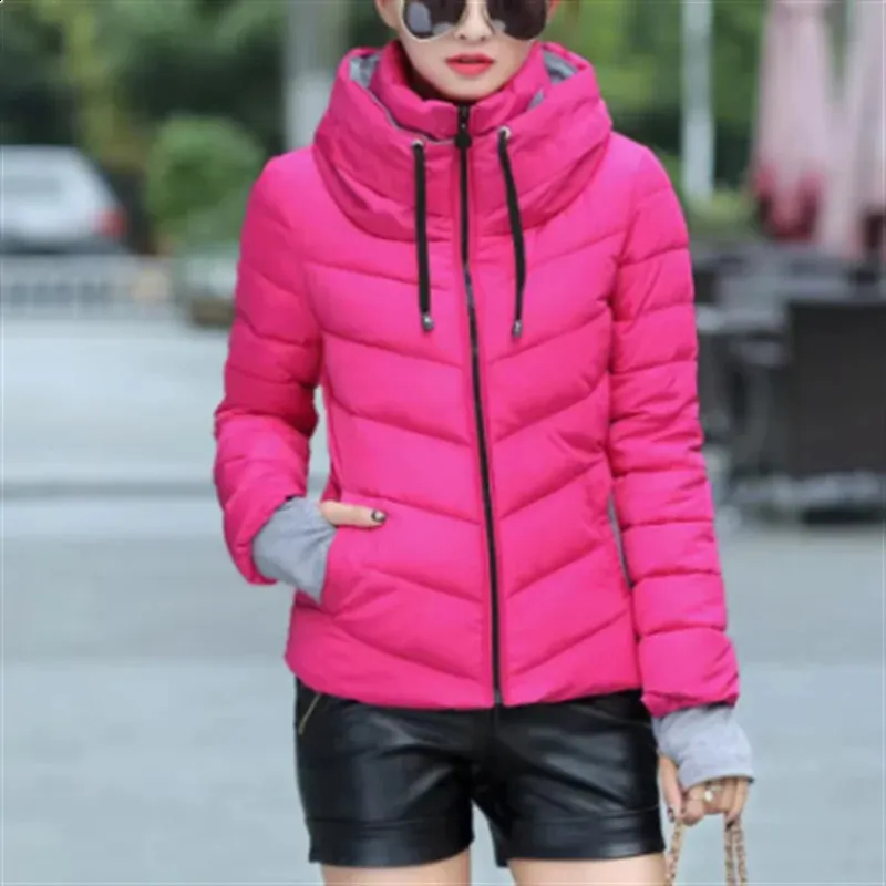 Womens short winter jacket cotton coat with standing collar zipper and ...