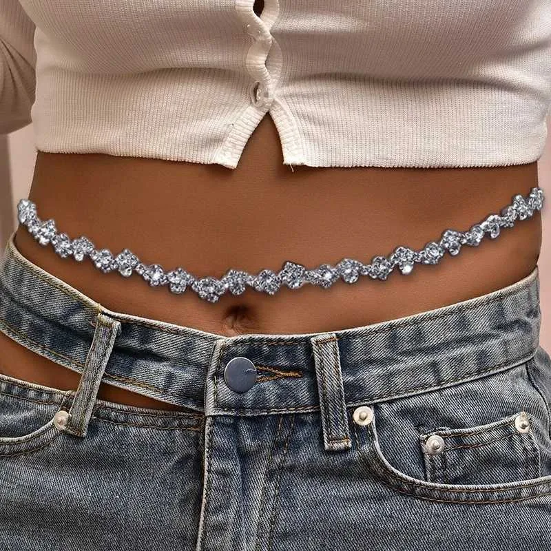 Rhinestone Wave Waist Chain Belt for Women - Crystal Belly Chain Body ...