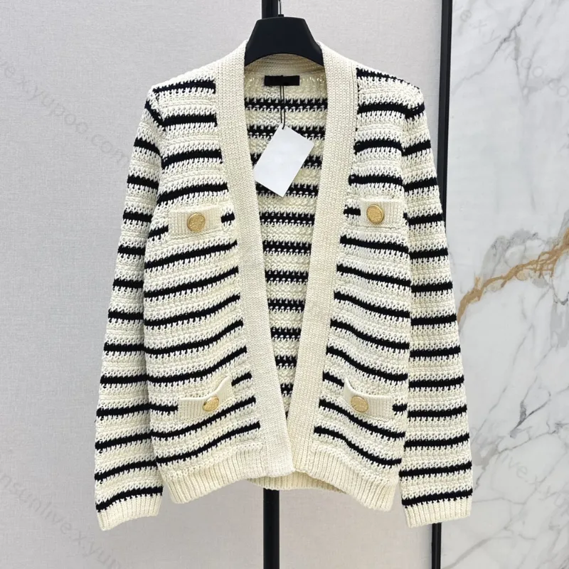 25SS FW Women V-Neck Sweaters Loose Striped Knits Cardigan Designer ...