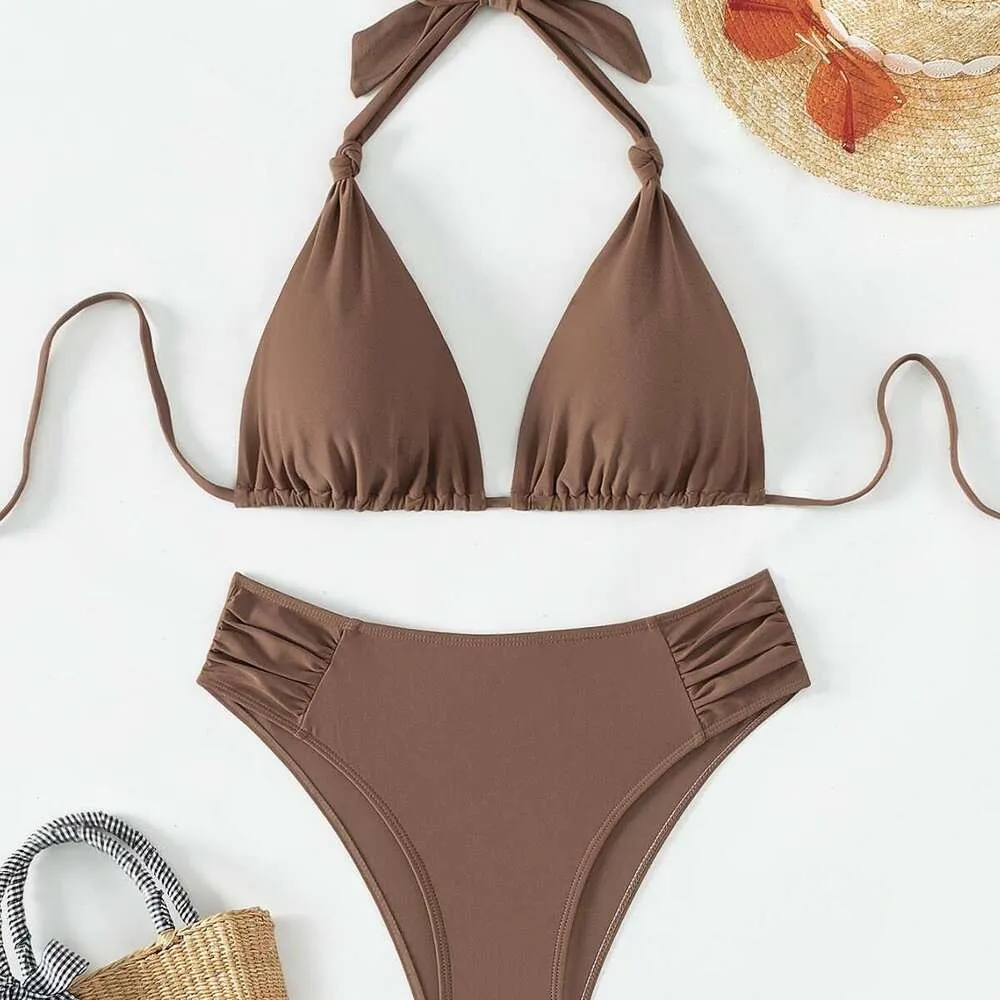 24 Pack Women's Solid Color Triangle Neck Halter Bikini Swimsuit from ...