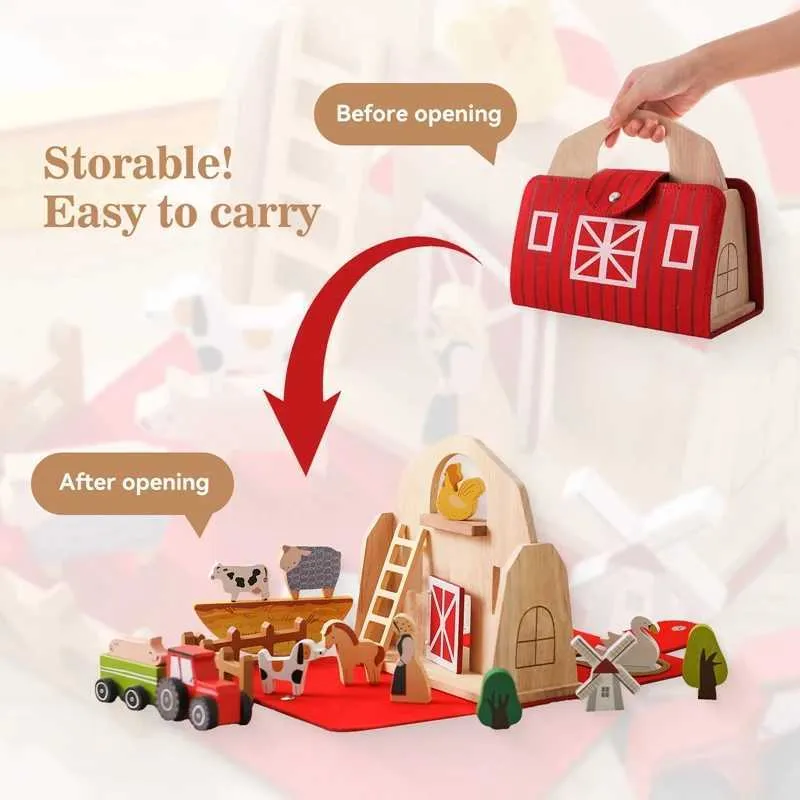 Farm Animal Wooden Stacking Toys - Montessori Nesting Blocks for Baby ...