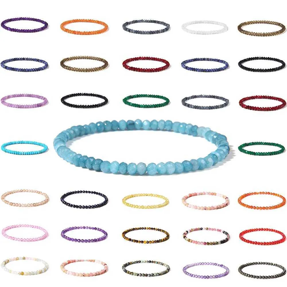 Faceted Gemstone Stretch Bracelet - Jade, Quartz, Aquamarine ...