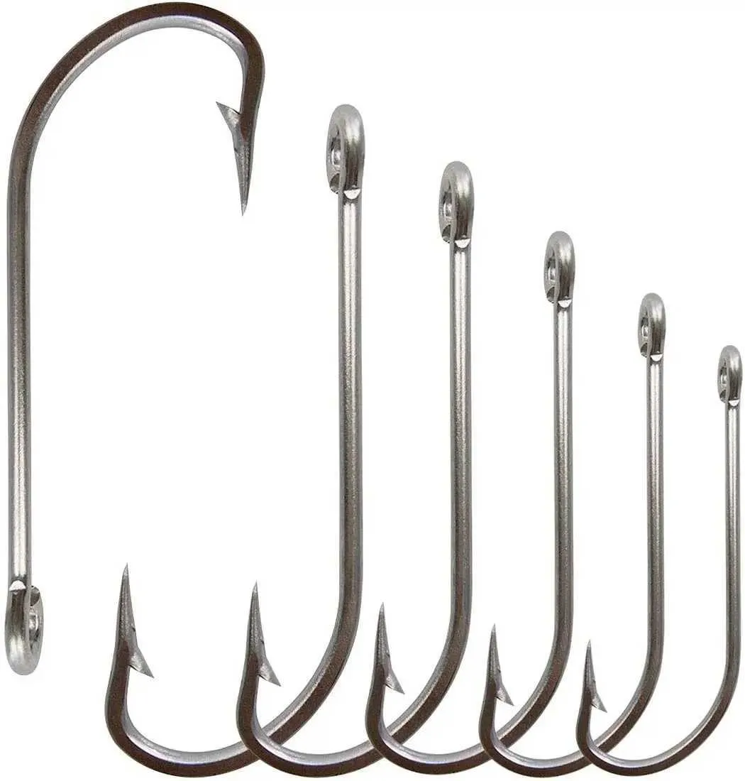50 Pack Stainless Steel Fish Hooks - Oversized Long Handle, Sizes 1/0 ...