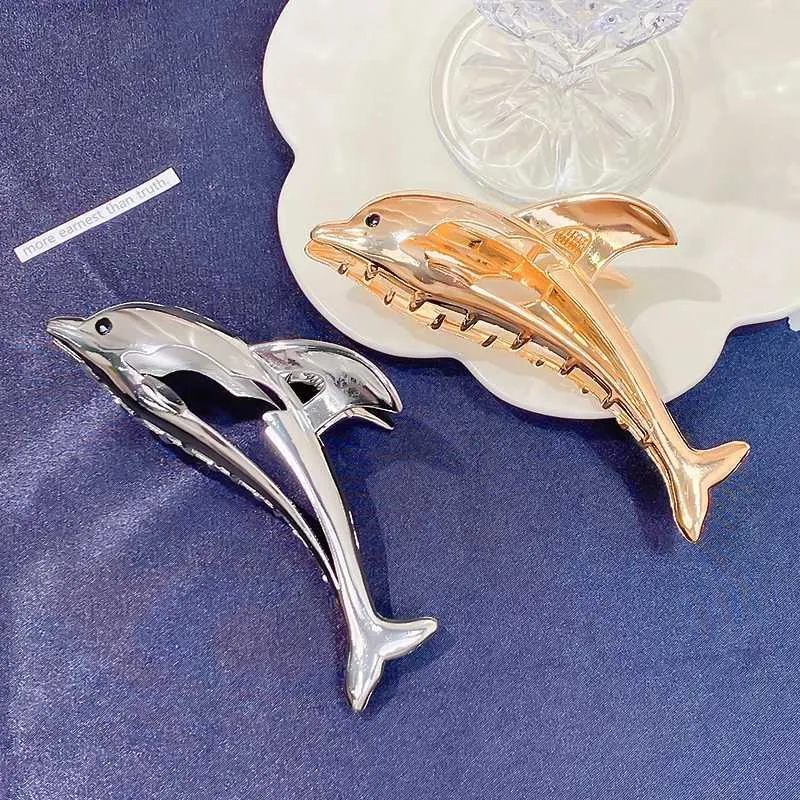 Elegant Gold & Silver Dolphin Hair Claws - 2 Pack Metal Hair Clips for ...