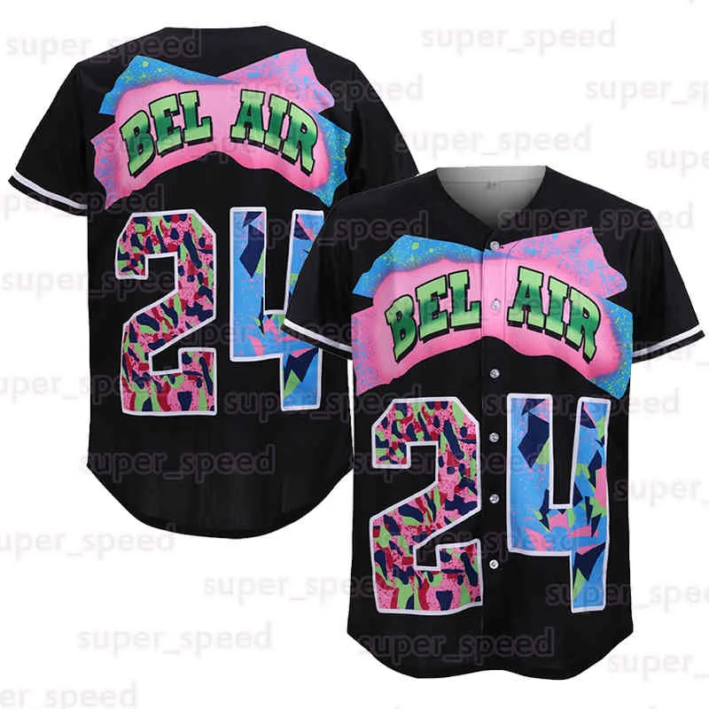 Black Bel Air Hip Hop Baseball Jersey - Unisex Retro Button Down Shirt ...