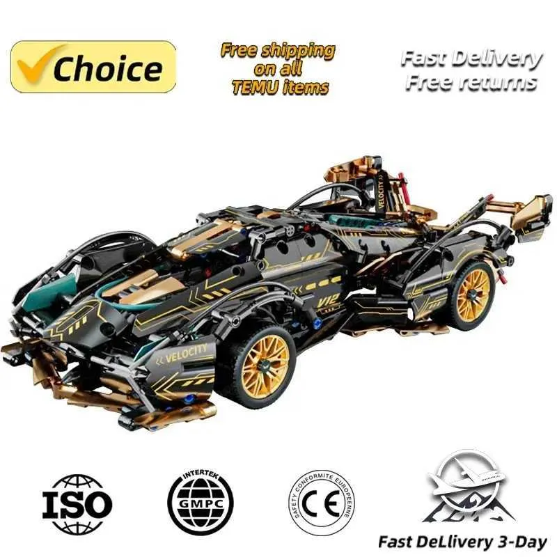 Black V12 Roadster RC Tech Racer Building Blocks DIY Car Model Kit 1280 ...