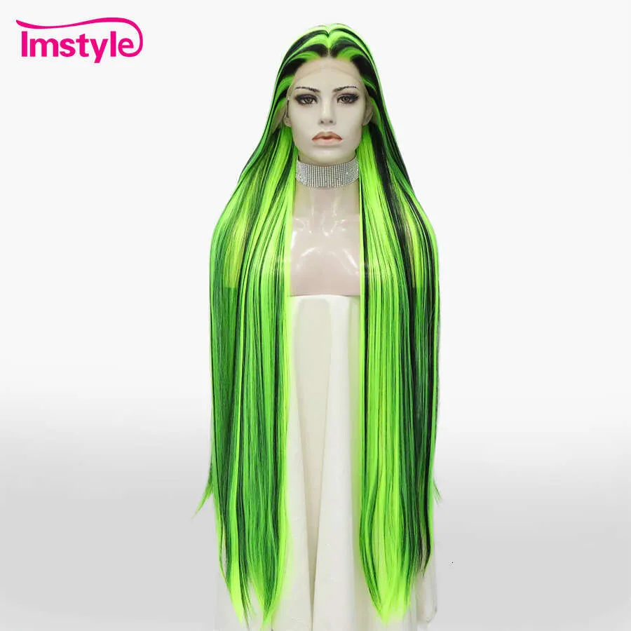Fluorescent Green & Black Straight Synthetic Lace Front Wig - 44 Long ...