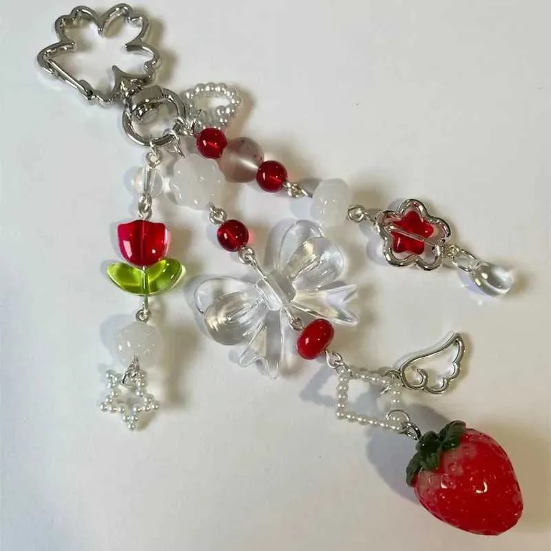 Strawberry Peach Y2K Keychain - Cute Fairycore Charm Keyring for Bags ...
