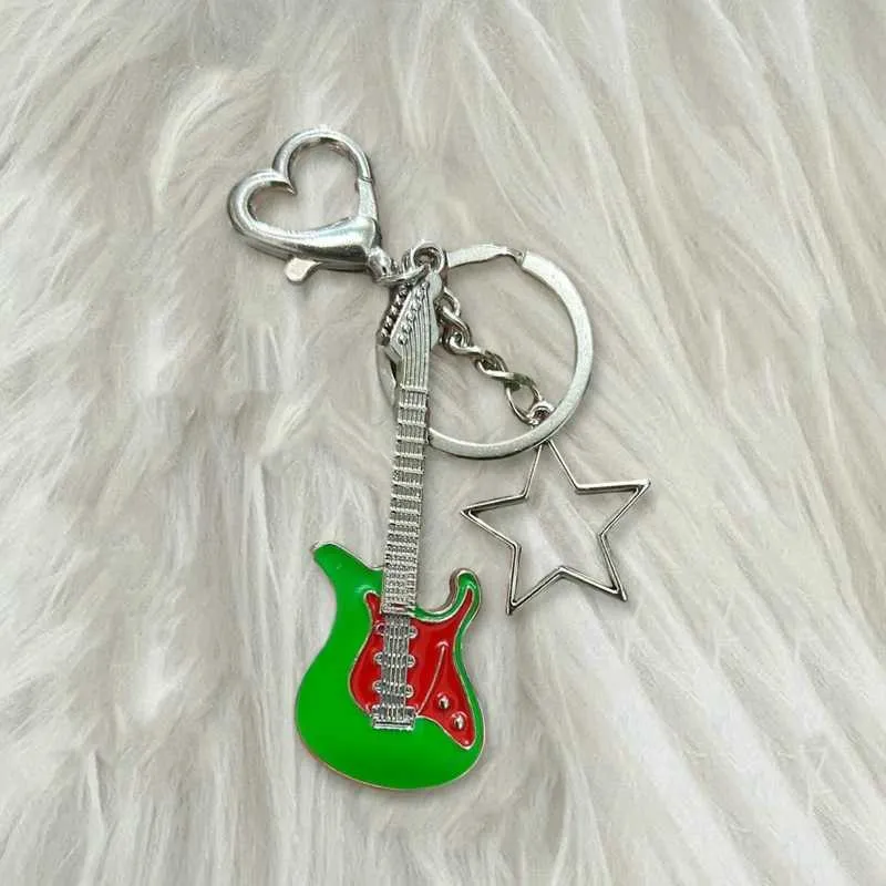 Rockstar Guitar Heart Keychain - Green Red Punk Style Pendant for Men ...