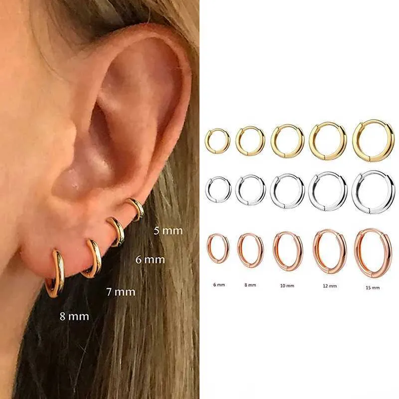 Gold Minimalist Cartilage Hoop Earrings - Tiny Glossy Huggie Piercing ...